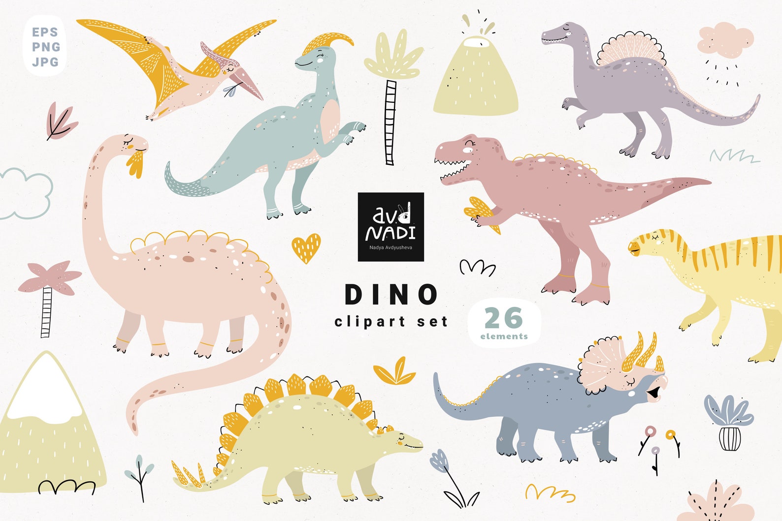 Cute Dinosaurs Clipart Set Dinosaur Png Dinosaur Baby Girl | Etsy