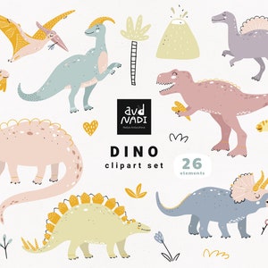 Cute Dinosaurs Clipart Set, Dinosaur Png, Dinosaur Baby Girl Digital ...