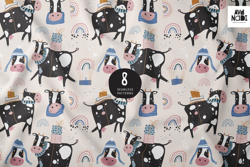 Funny Cow Seamless Pattern Winter Digital Paper Farm Animal - Etsy