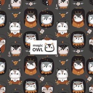 Magic Owl Digital Paper Pack, Owl Seamless Pattern, Floral Digital ...