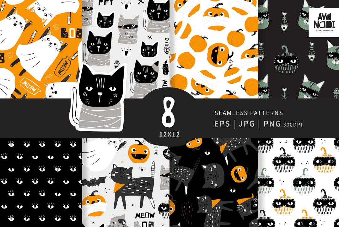 Happy Halloween Digital Paper Pack, Halloween Seamless Pattern, Digital ...