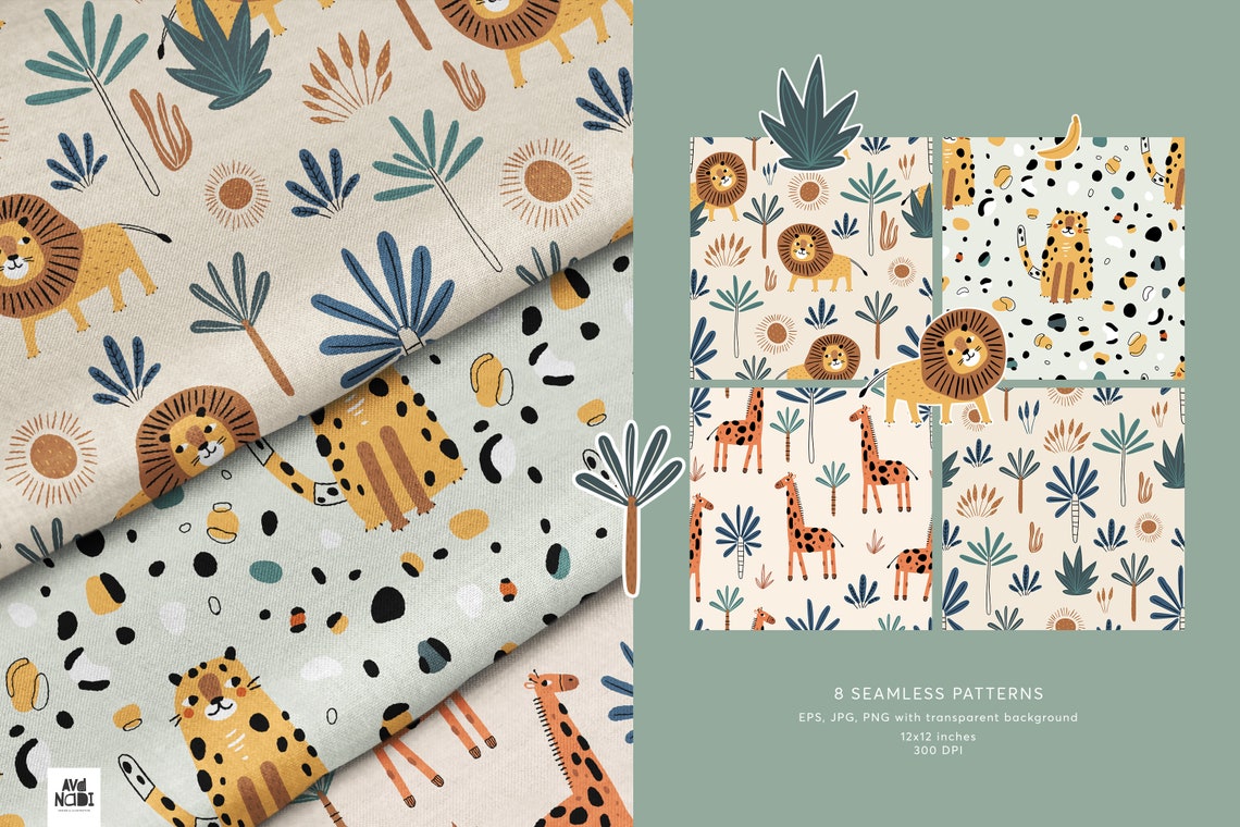 Safari Digital Paper Pack Jungle Animals Seamless Pattern | Etsy