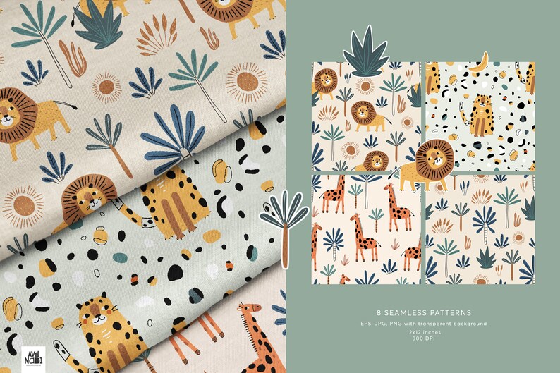Safari Digital Paper Pack Jungle Animals Seamless Pattern | Etsy