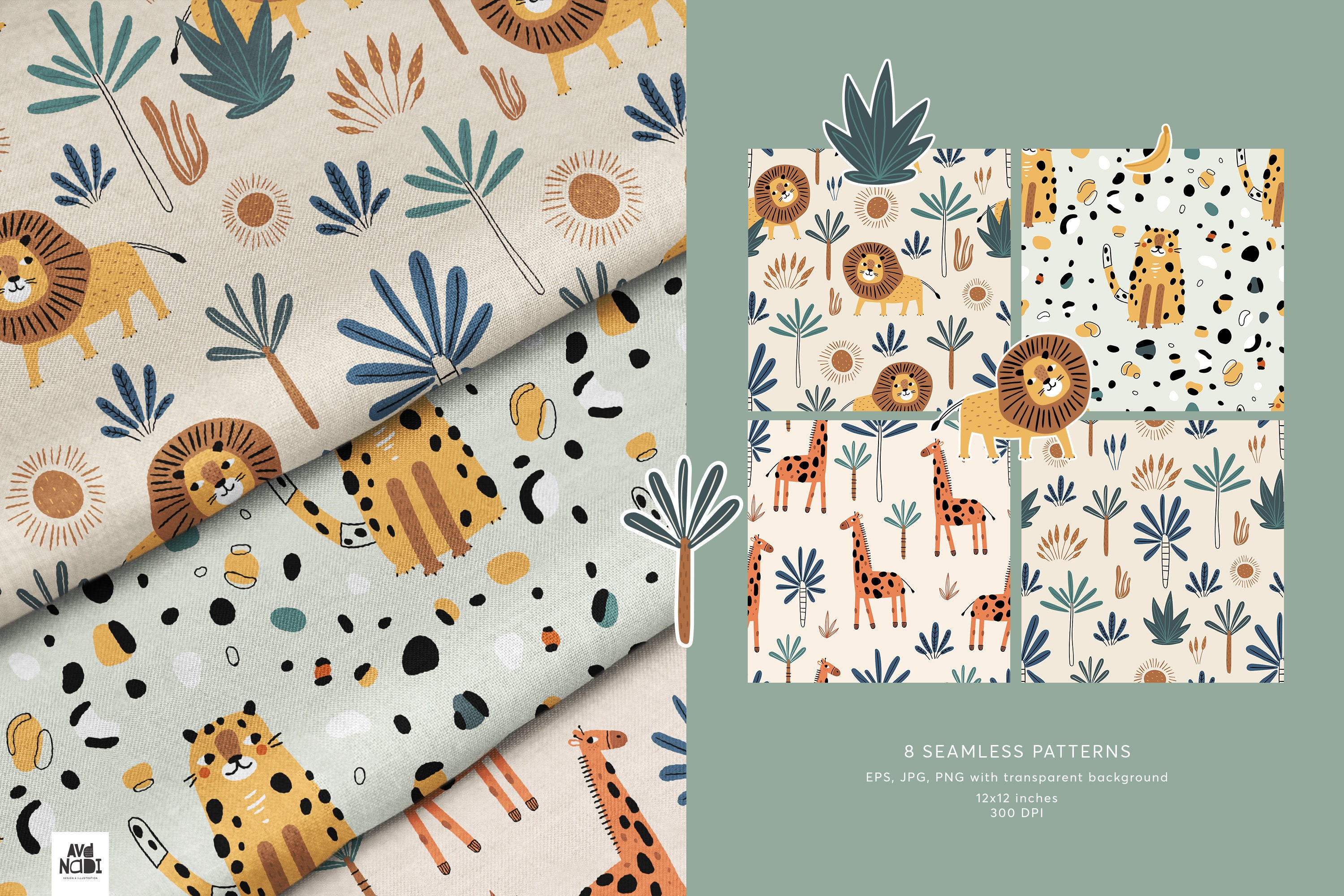 Safari Digital Paper Pack, Jungle Animals Seamless Pattern, Leopard ...