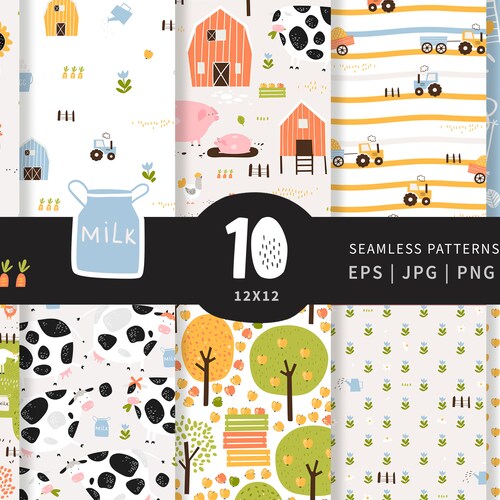 Farm Seamless Pattern Farm Animal Digital Paper Kids Paper - Etsy