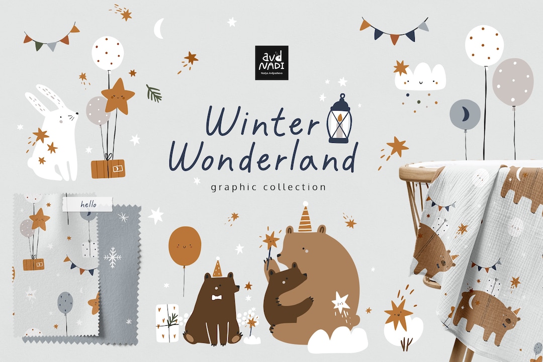 Winter Wonderland Clipart and Patterns, Woodland Animal Clipart, Winter ...