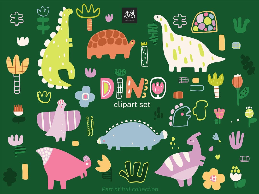 Modern Dinosaur Clipart Set | Abstract Dino PNG Bundle for Kids ...