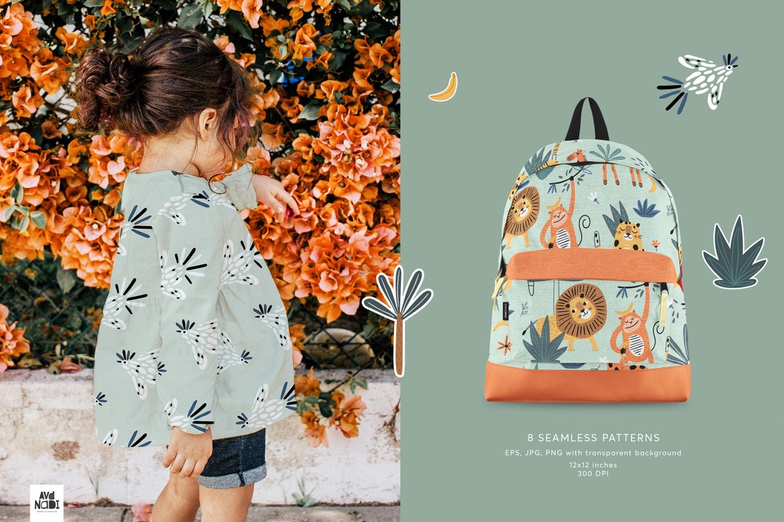 Safari Digital Paper Pack Jungle Animals Seamless Pattern | Etsy