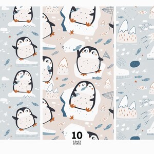 Cute Penguin Digital Paper Pack, Arctic Animal Seamless Pattern, Winter ...
