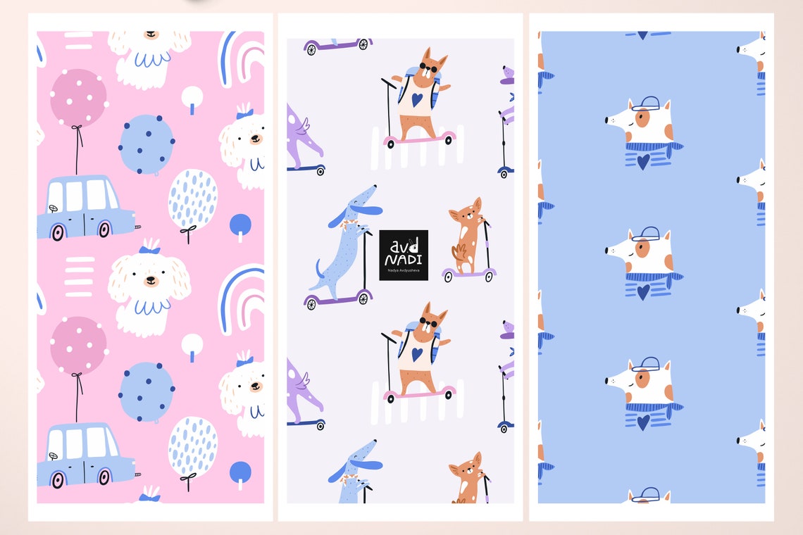 Dogs Digital Paper Pack, Dog City Seamless Pattern, Kids Digital Paper ...