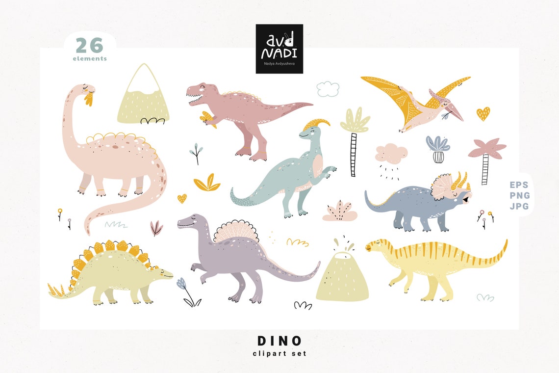 Cute Dinosaurs Clipart Set Dinosaur Png Dinosaur Baby Girl | Etsy