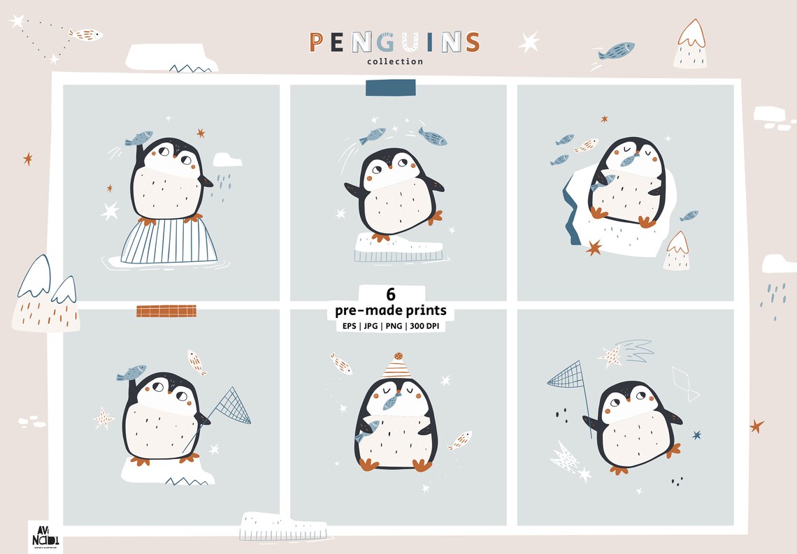 Arctic Penguin Clipart Set Penguin Digital Paper Winter - Etsy