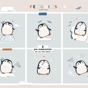 Arctic Penguin Clipart Set, Penguin Digital Paper, Winter Penguin ...