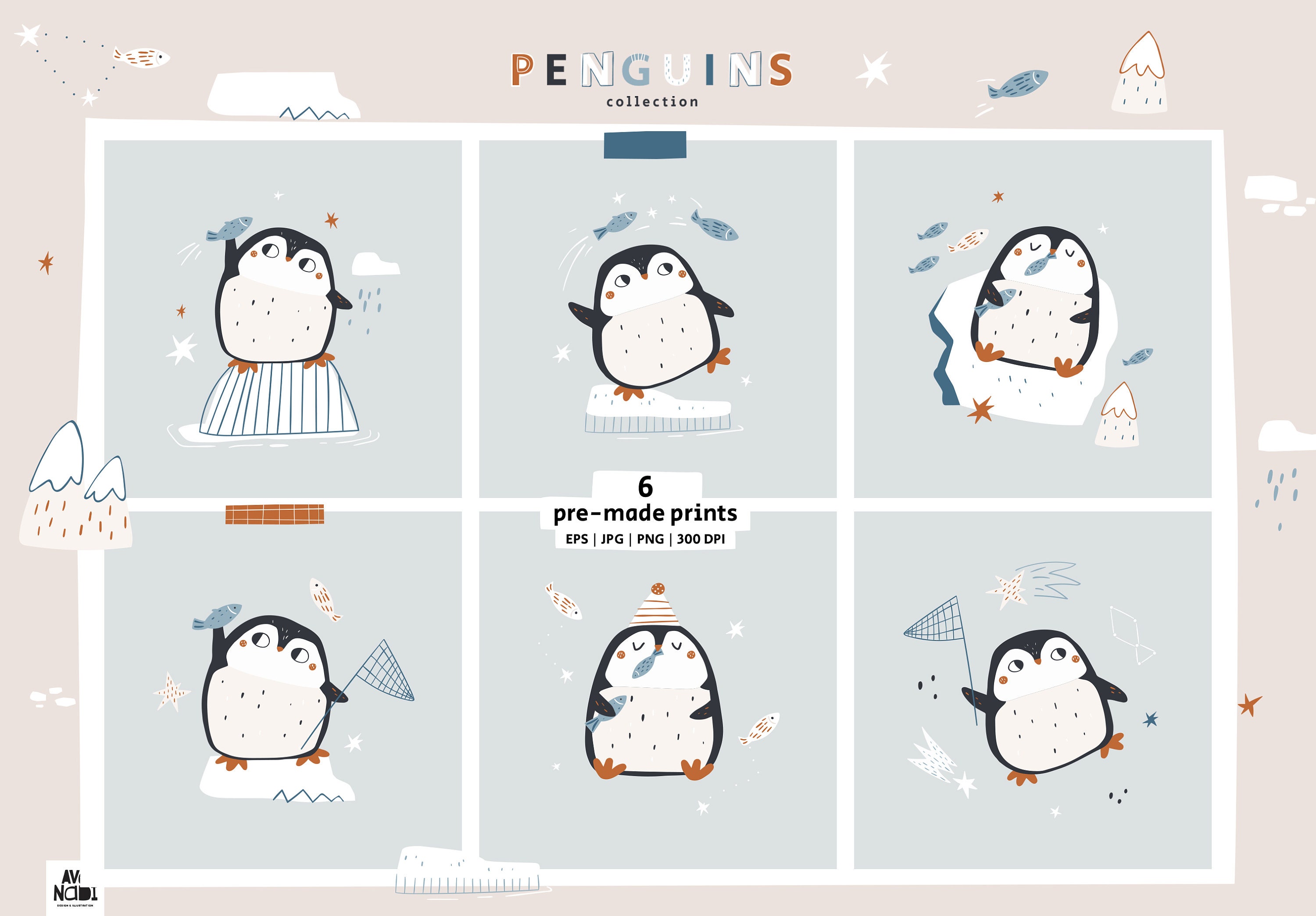 Arctic Penguin Clipart Set, Penguin Digital Paper, Winter Penguin ...