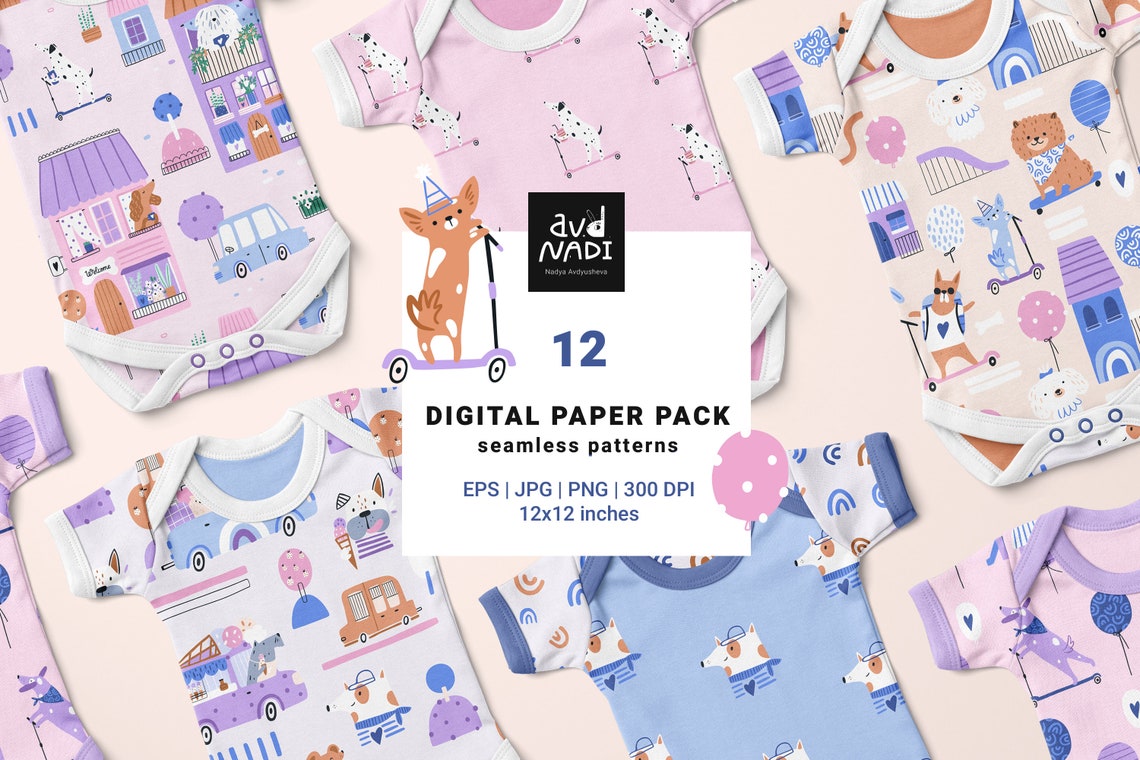 Dogs Digital Paper Pack Dog City Seamless Pattern Kids - Etsy