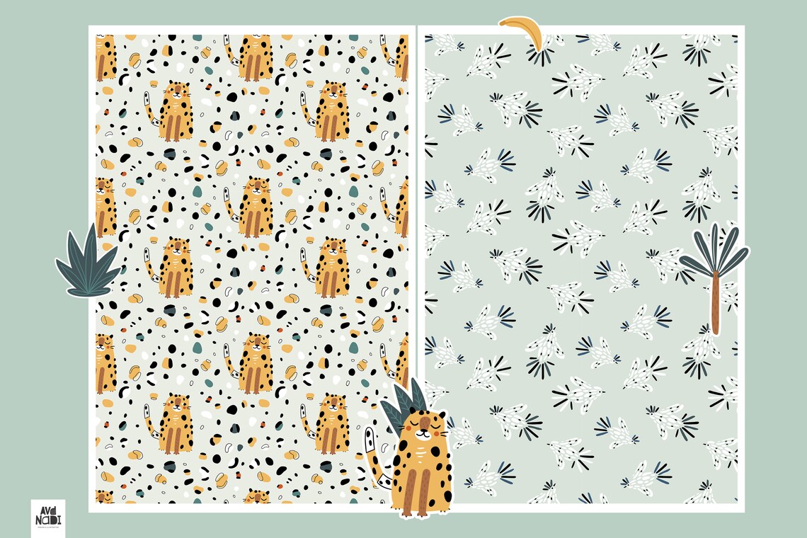 Safari Digital Paper Pack Jungle Animals Seamless Pattern | Etsy