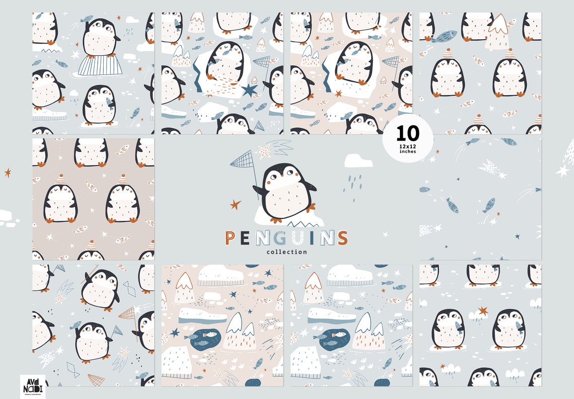 Arctic Penguin Clipart Set Penguin Digital Paper Winter | Etsy