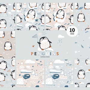 Arctic Penguin Clipart Set, Penguin Digital Paper, Winter Penguin ...