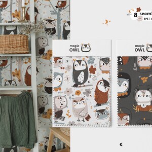 Magic Owl Digital Paper Pack, Owl Seamless Pattern, Floral Digital ...