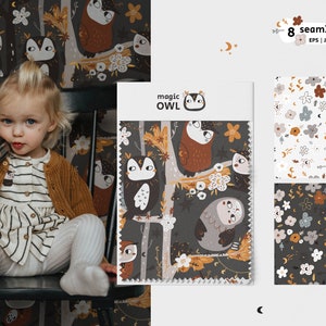 Magic Owl Digital Paper Pack, Owl Seamless Pattern, Floral Digital ...