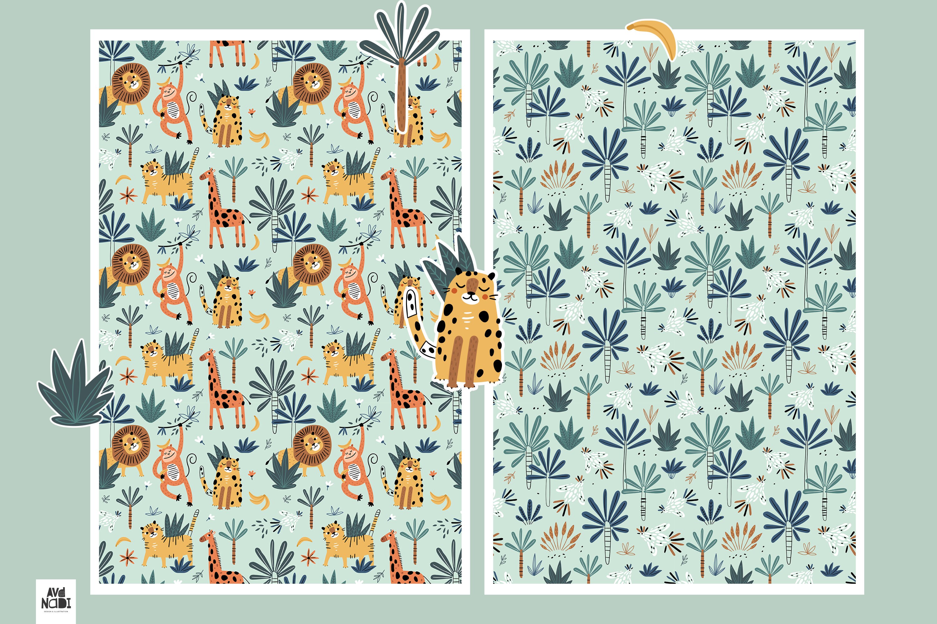 Safari Digital Paper Pack, Jungle Animals Seamless Pattern, Leopard ...
