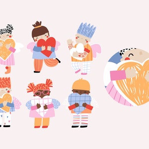 Colorful Kids Valentine Clipart Set, Valentine Png, Heart Png ...