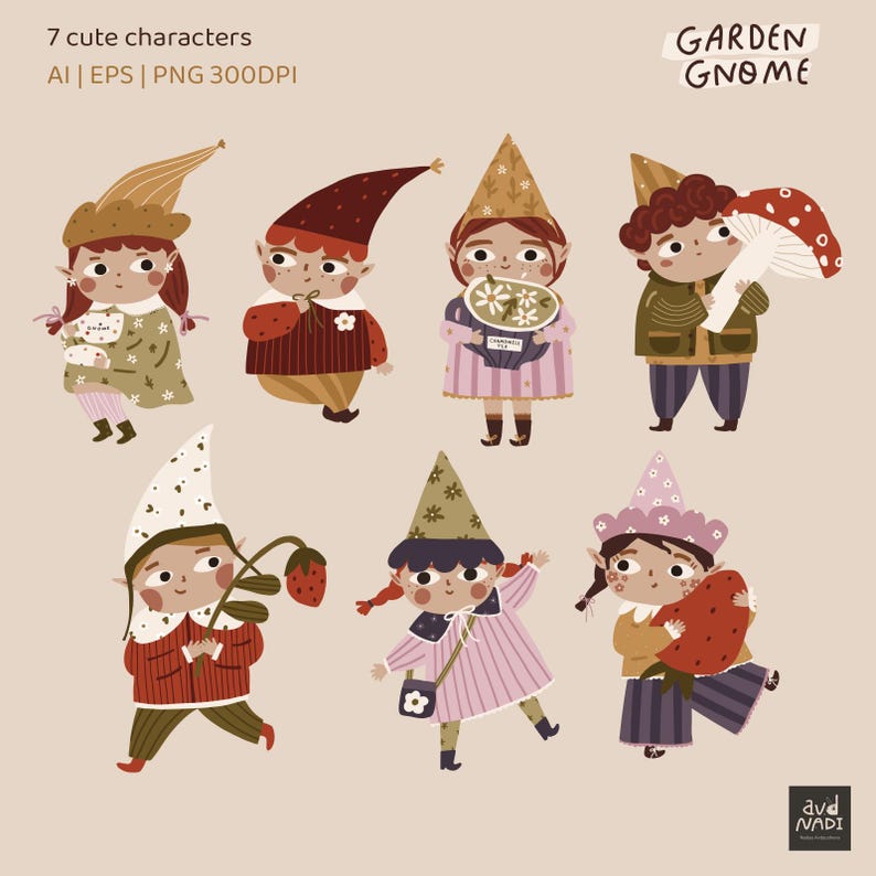 Autumn Garden Gnome Clipart Set, Cute Gnomes, Fall Season Clipart ...