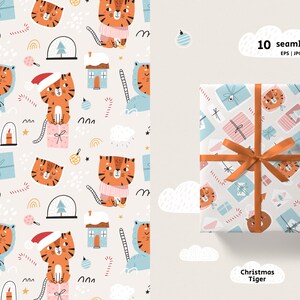 Christmas Tiger Seamless Pattern, Funny Christmas Digital Paper, Winter ...