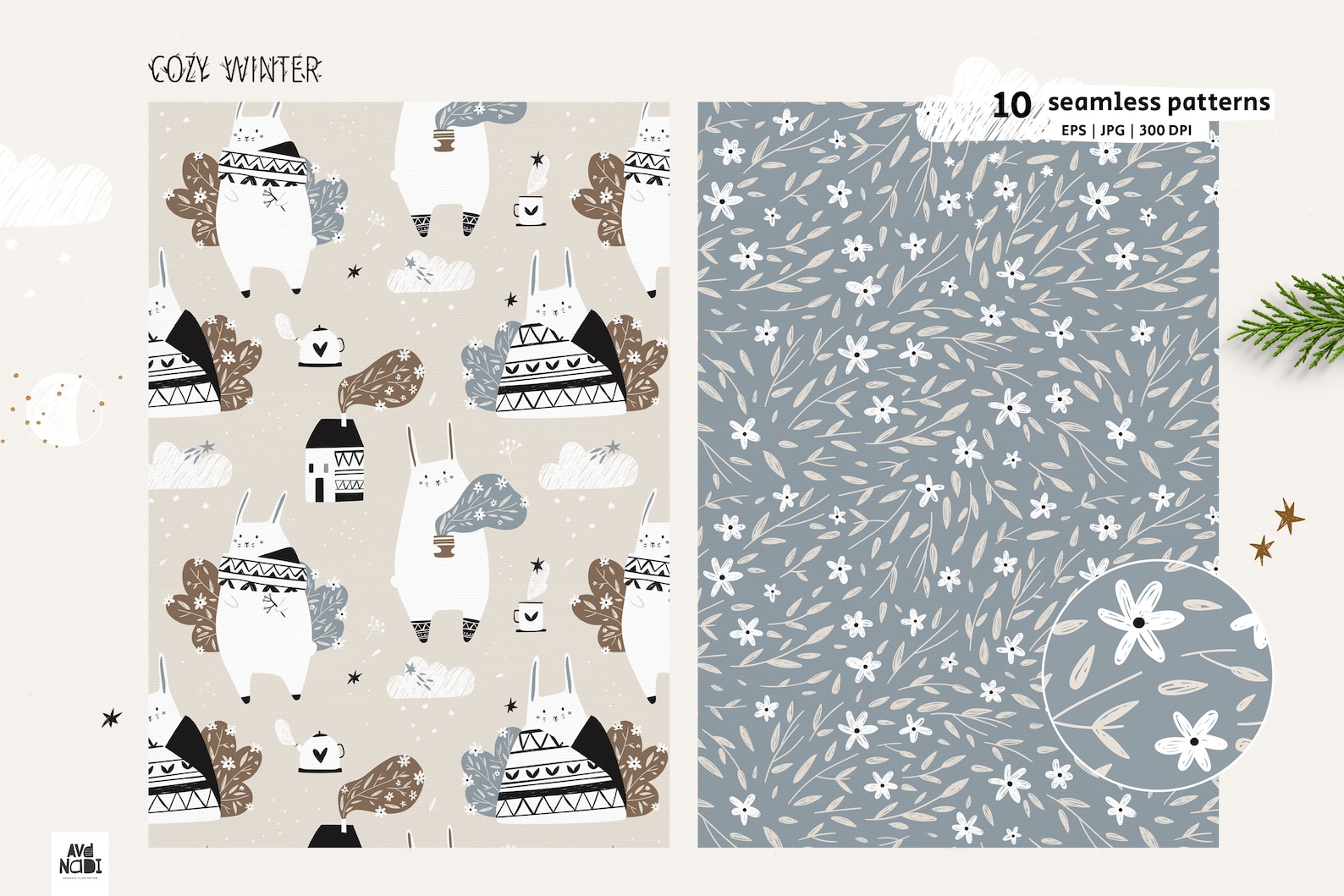 Winter Digital Paper Cozy Winter Seamless Pattern Woodland - Etsy