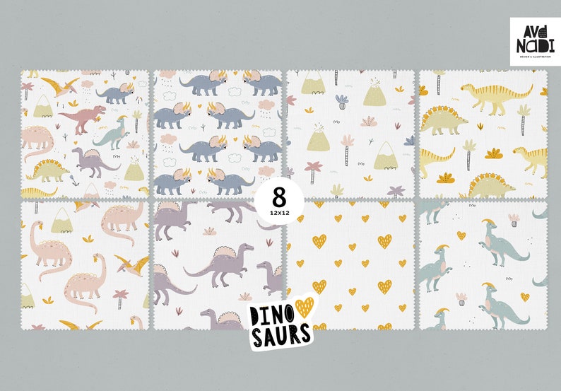 Dinosaur Digital Paper Pack, Baby Girl Dinosaur Seamless Pattern ...