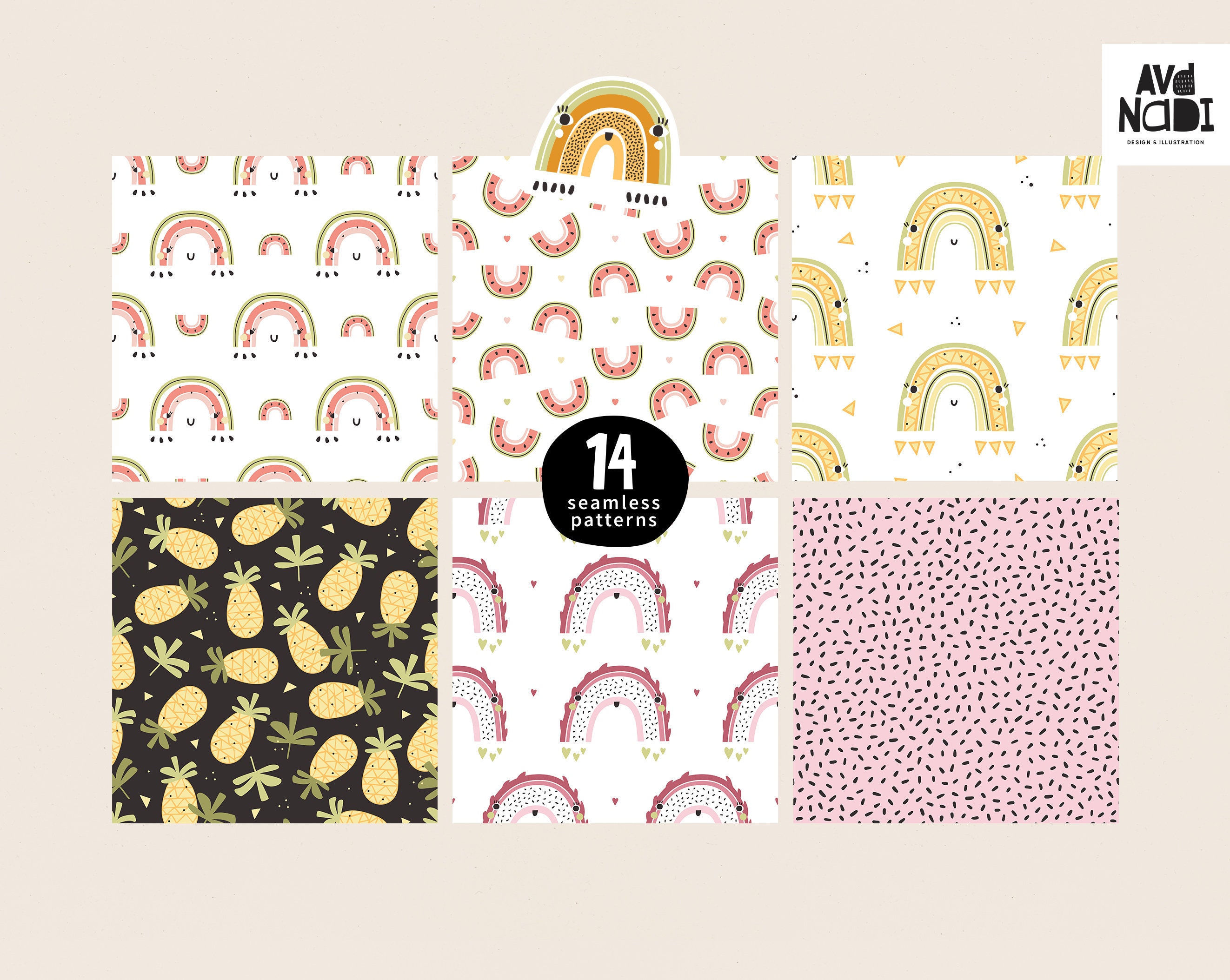 Summer Digital Paper, Rainbow Seamless Pattern, Fruit Digital Print ...