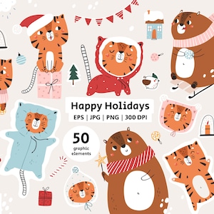 Tiger Clipart Set, Cute Animal Clipart, Tiger Png, New Year Clipart ...