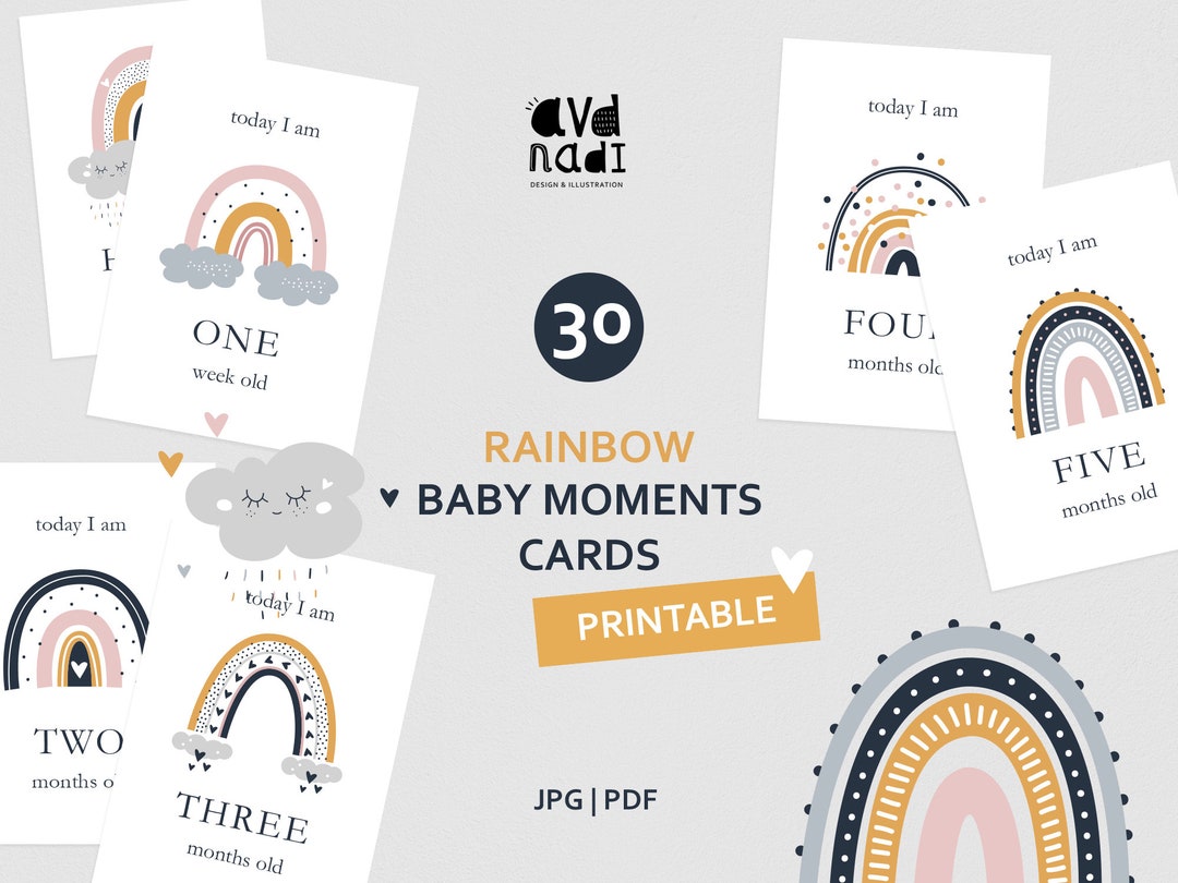 Printable Milestone Cards Rainbow Milestone Cards Unisex Baby Cards ...