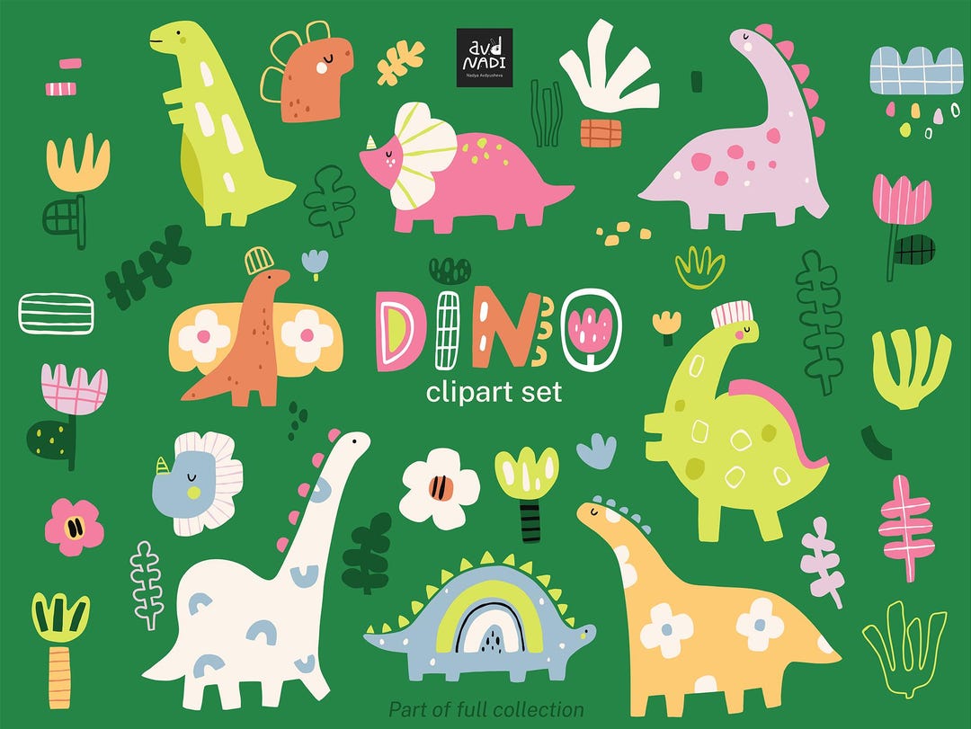 Colorful Abstract Dino Clipart Set | Cute Dinosaur PNG Bundle for Kids ...