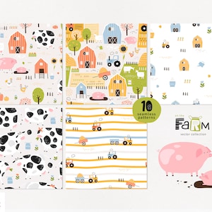 Farm Seamless Pattern, Farm Animal Digital Paper, Kids Paper Pack, Cute ...
