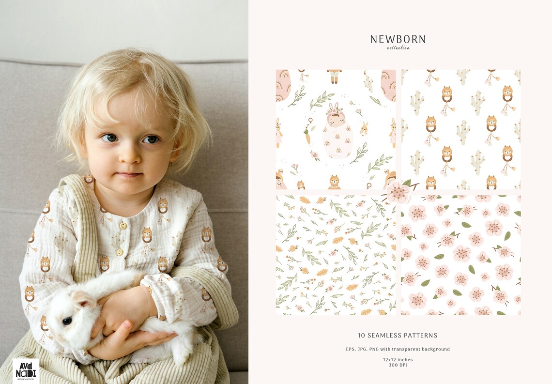 Newborn Digital Paper Pack Baby Seamless Pattern Floral - Etsy