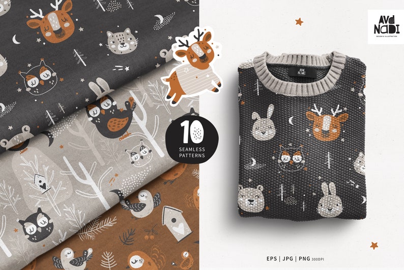 Winter digital paper Woodland animals seamless pattern | Etsy