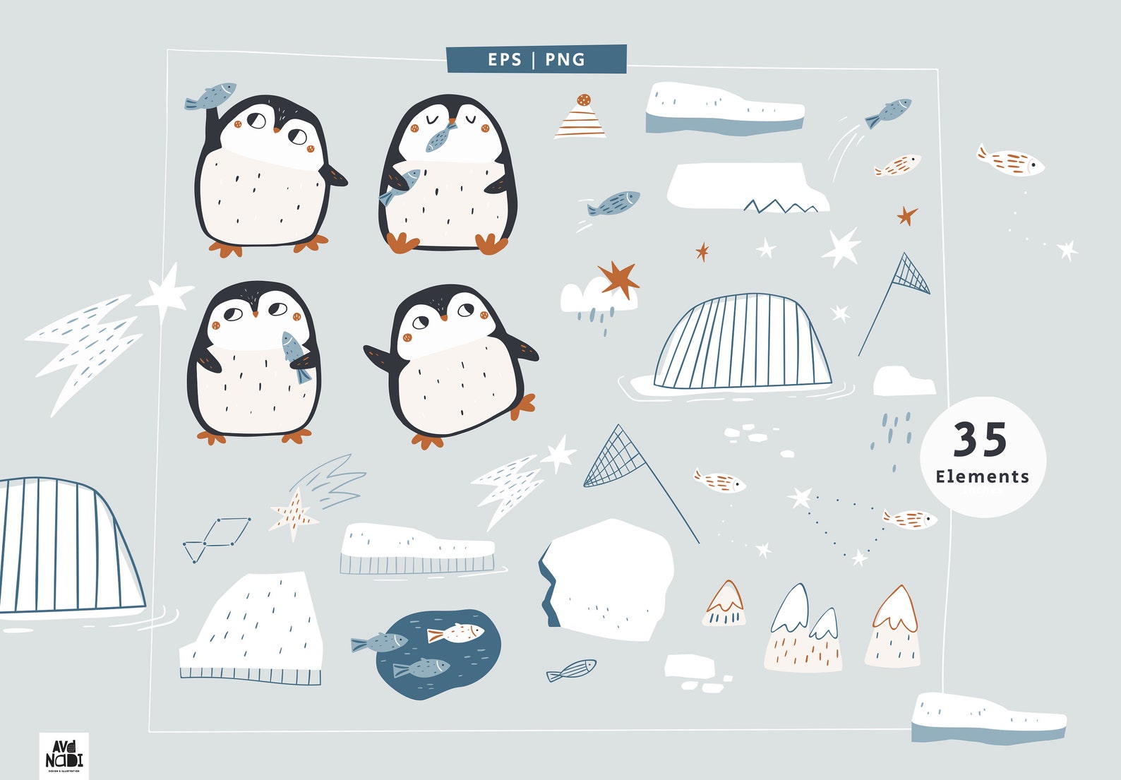Arctic Penguin Clipart Set, Penguin Digital Paper, Winter Penguin ...