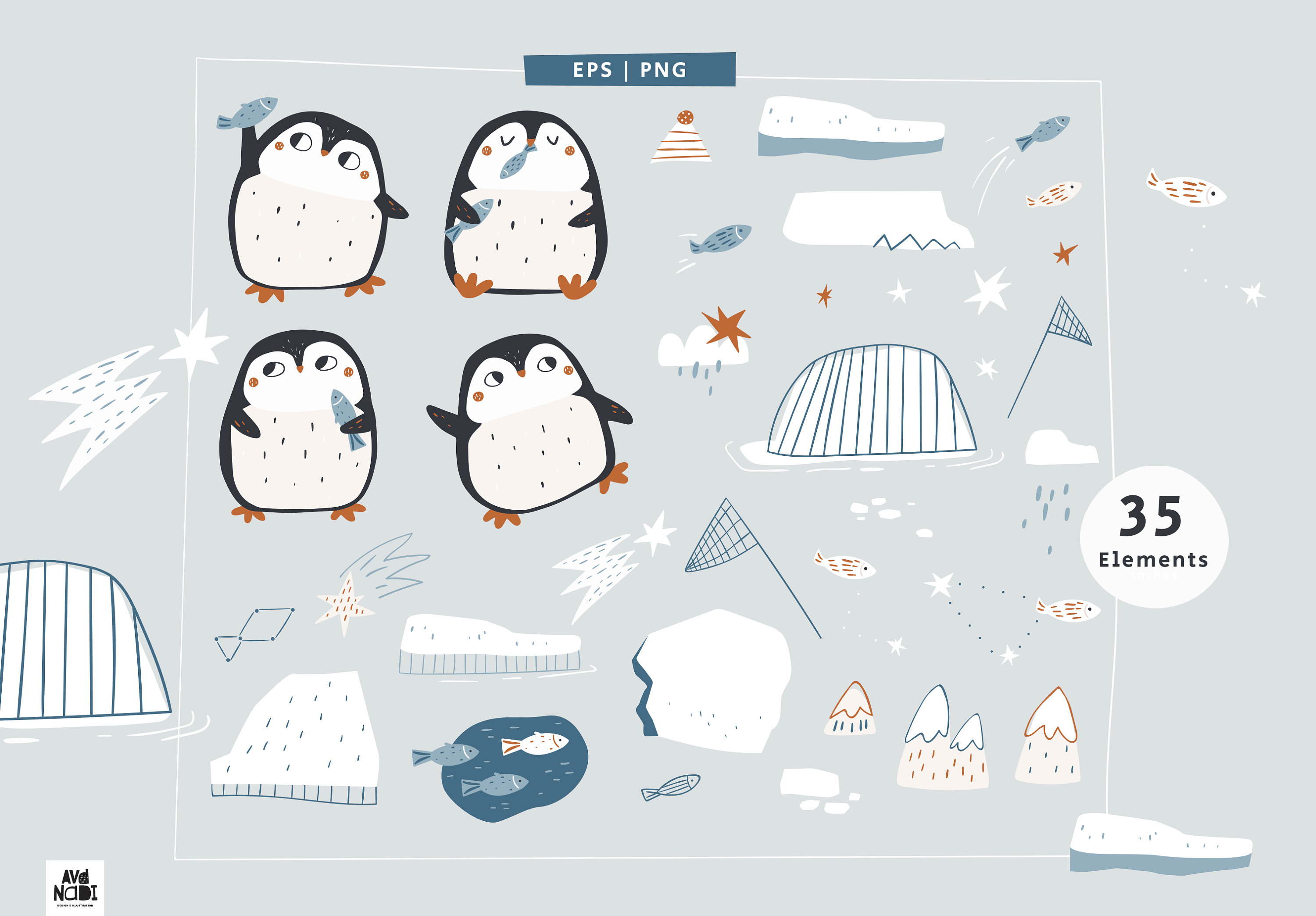Arctic Penguin Clipart Set, Penguin Digital Paper, Winter Penguin ...