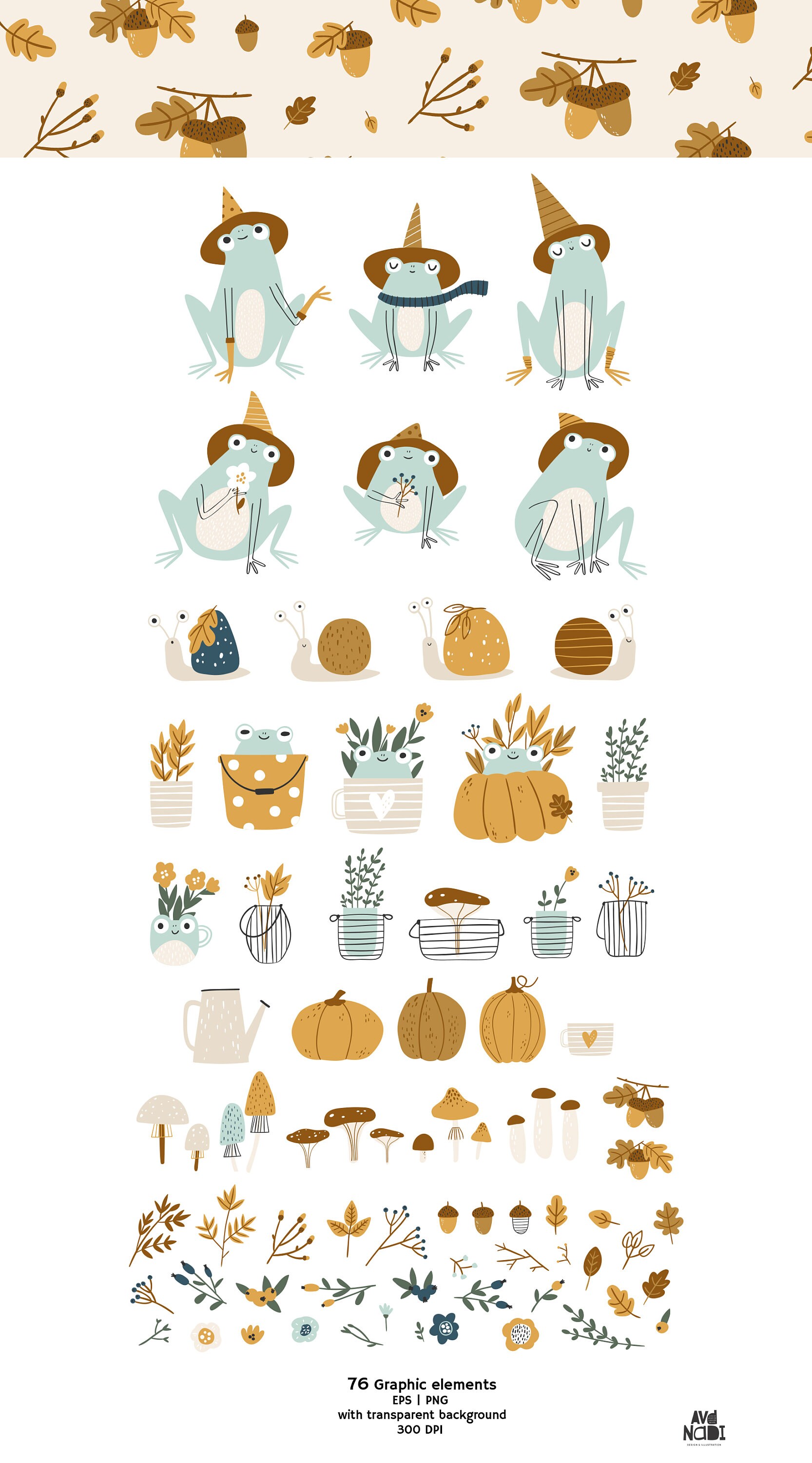 Fall Clipart, Cute Frog Png Files, Fall Digital Paper, Autumn Vector ...