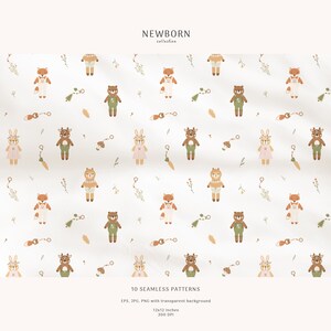 Newborn Baby Digital Paper Pack, Baby Boy Seamless Pattern, Woodland ...