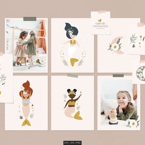 Boho Mermaid Clipart, Boho Baby Clipart, Nursery Clipart, Dark Skin ...