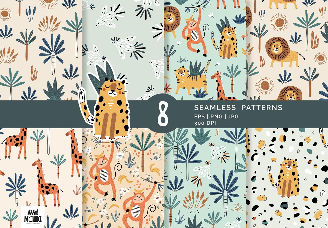 Safari Digital Paper Pack Jungle Animals Seamless Pattern | Etsy