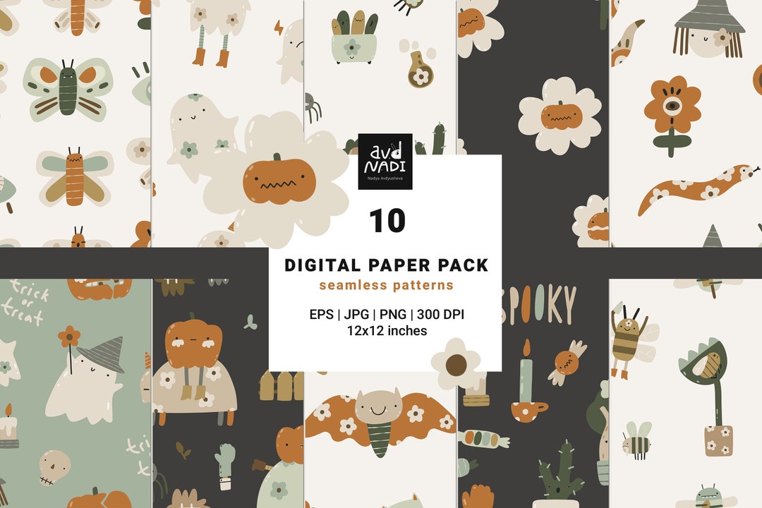 Halloween Digital Paper Pack, Spooky Halloween Seamless Pattern ...