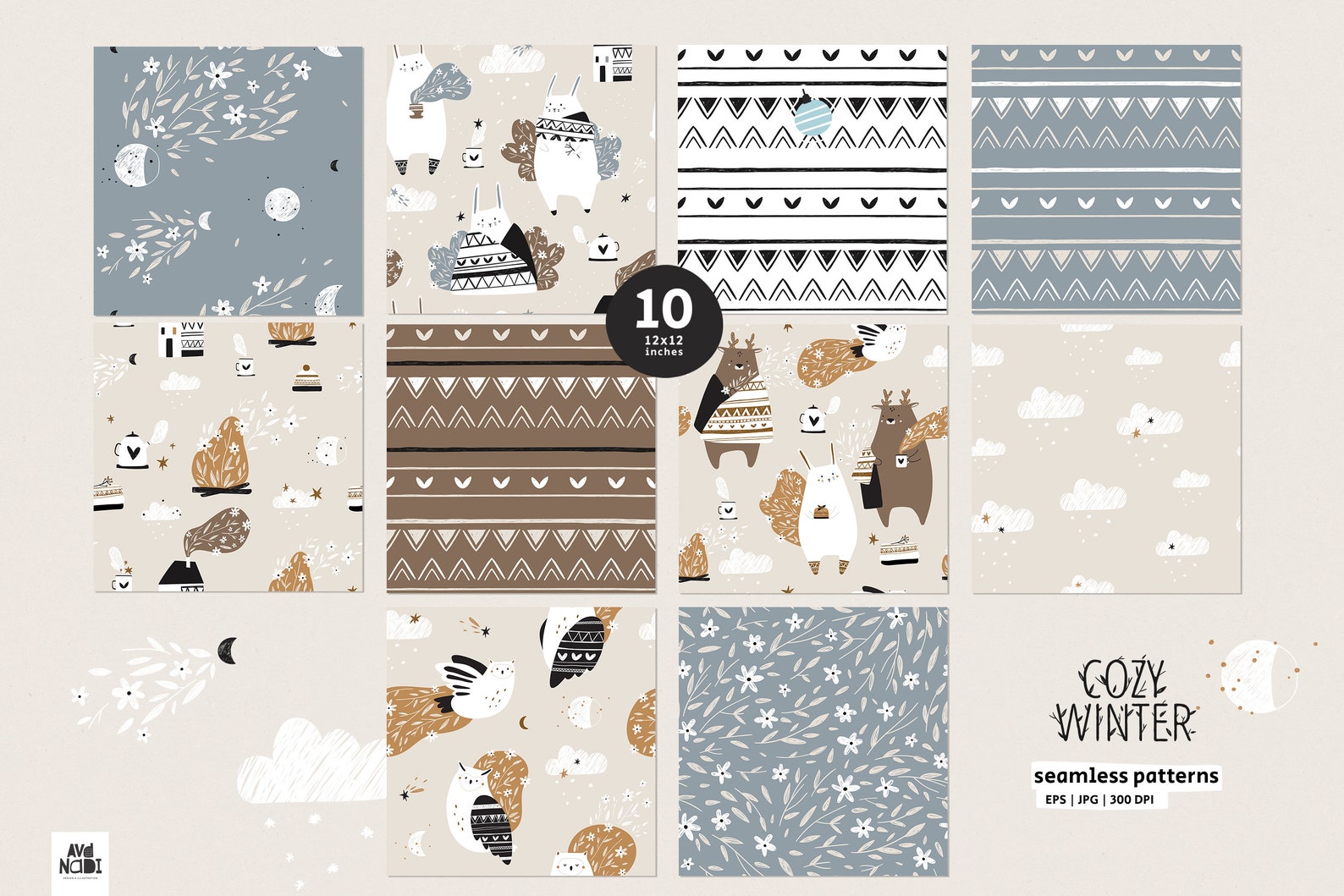 Winter Digital Paper Cozy Winter Seamless Pattern Woodland - Etsy