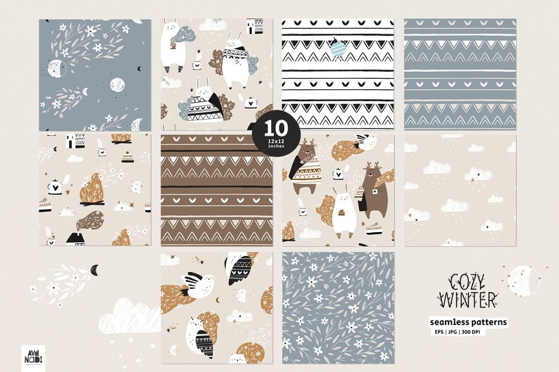 Winter Digital Paper, Cozy Winter Seamless Pattern, Woodland Animals ...