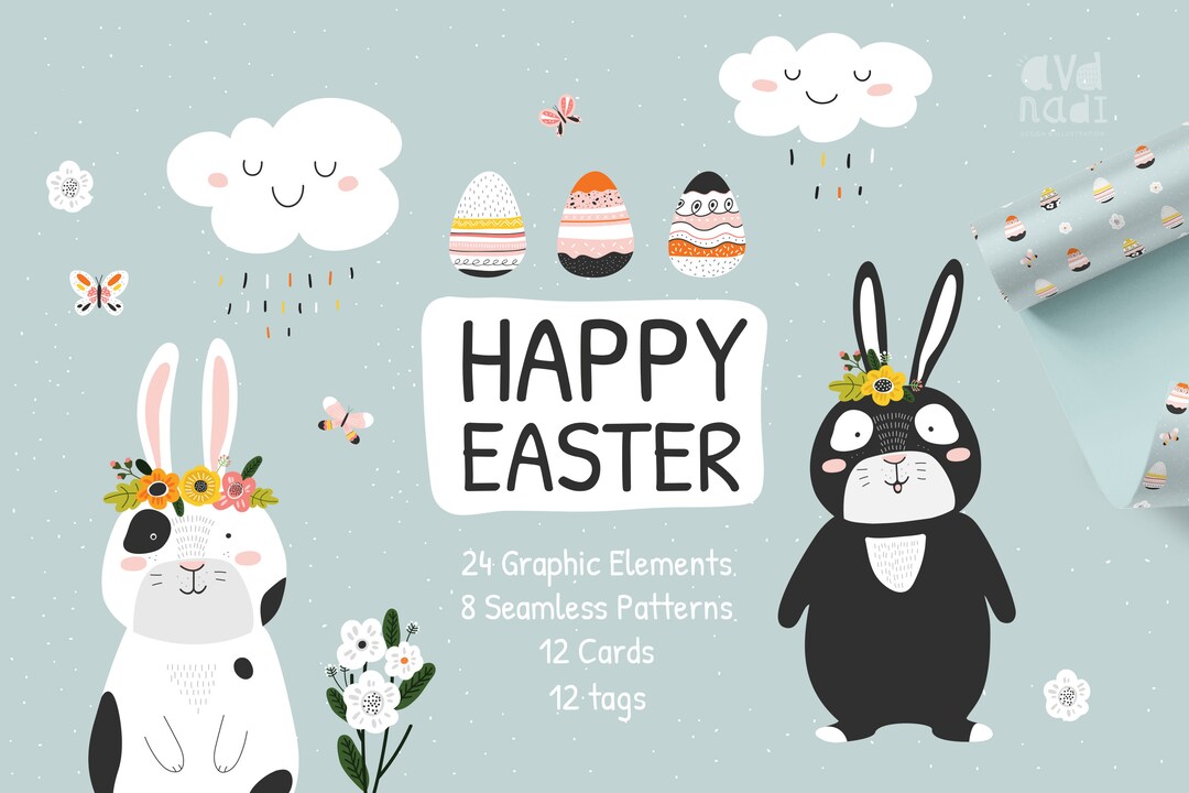 Easter Clipart & Digital Paper Set, Easter Seamless Patterns, Easter ...