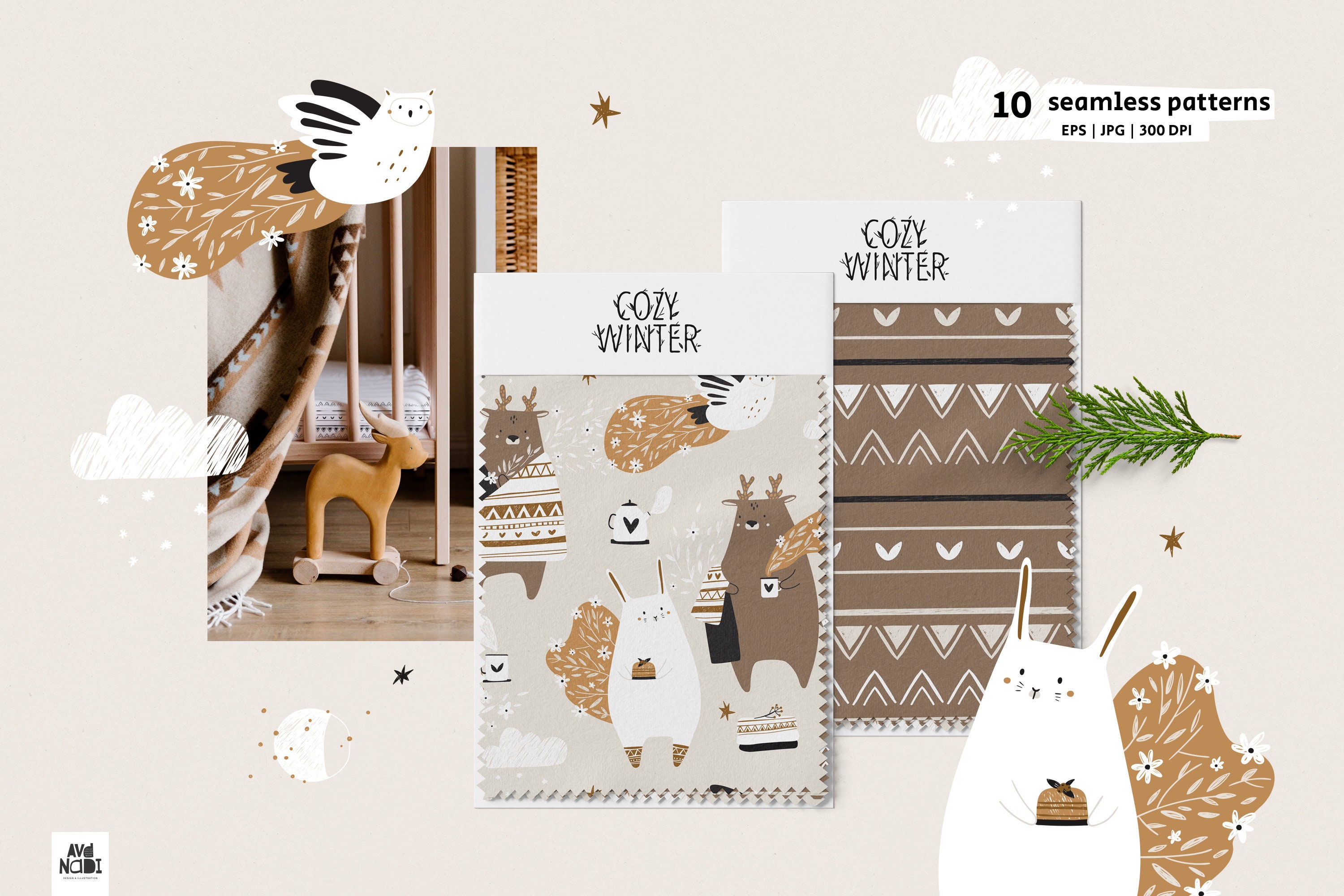 Winter Digital Paper Cozy Winter Seamless Pattern Woodland - Etsy
