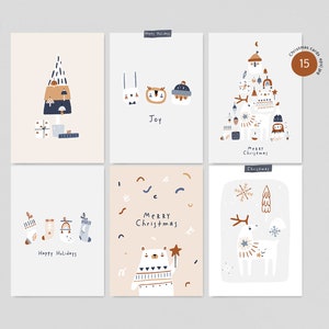 Boho Christmas Printable Cards, Holiday Cards Set, Digital Christmas ...