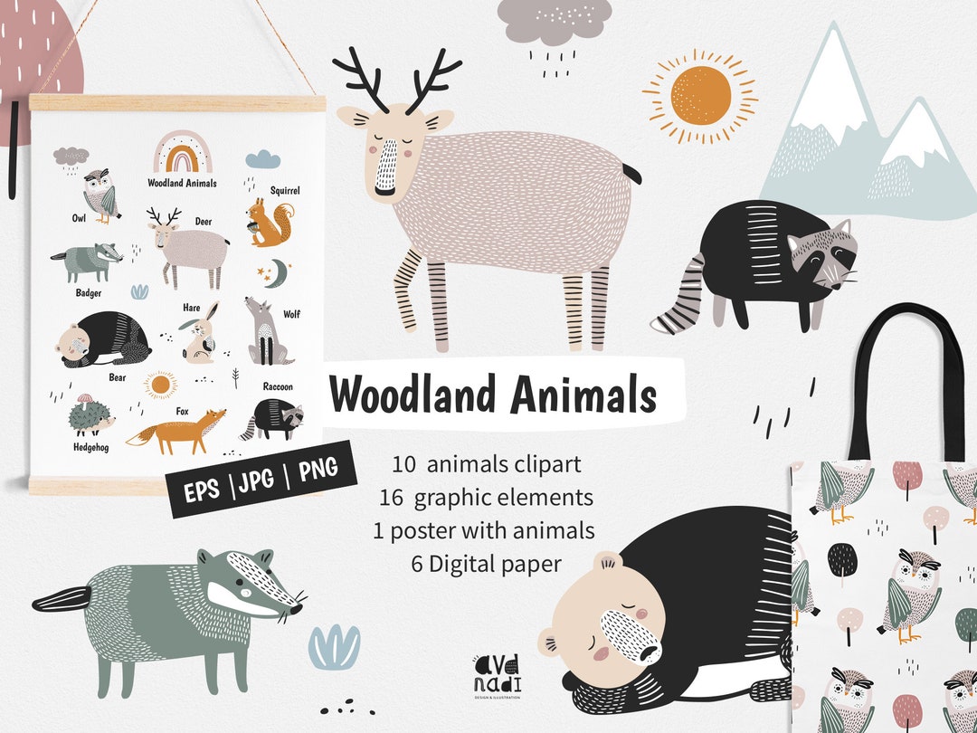 Woodland Animals Clipart Set: Nursery Art, Forest Digital Paper ...